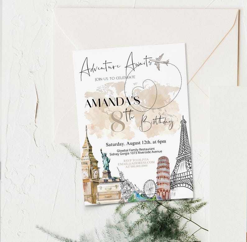 Around the World Birthday Invitation Template, Travel Birthday Invite ...