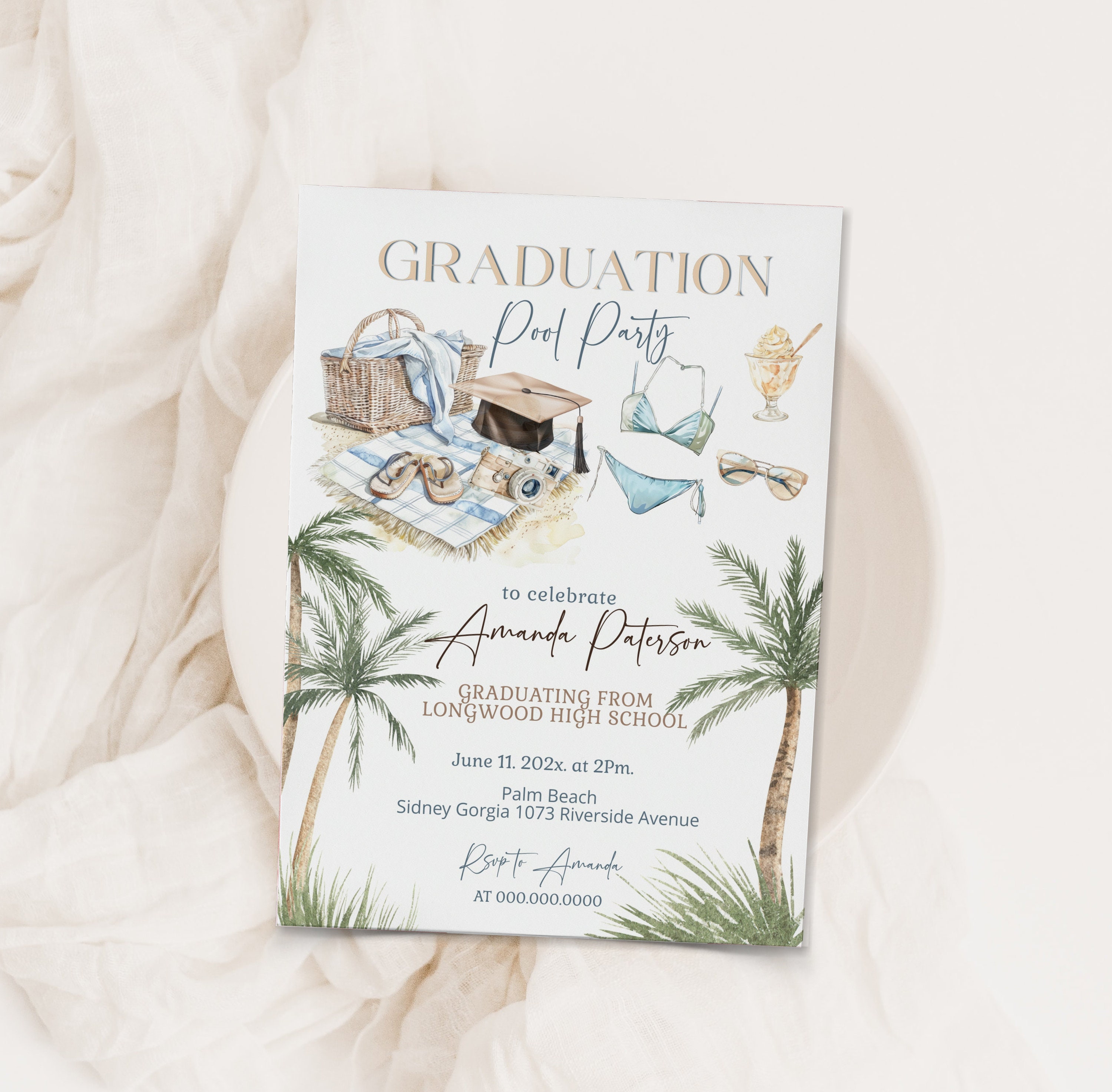 Pool Graduation Party Invitation Template, High School Grad Invite ...
