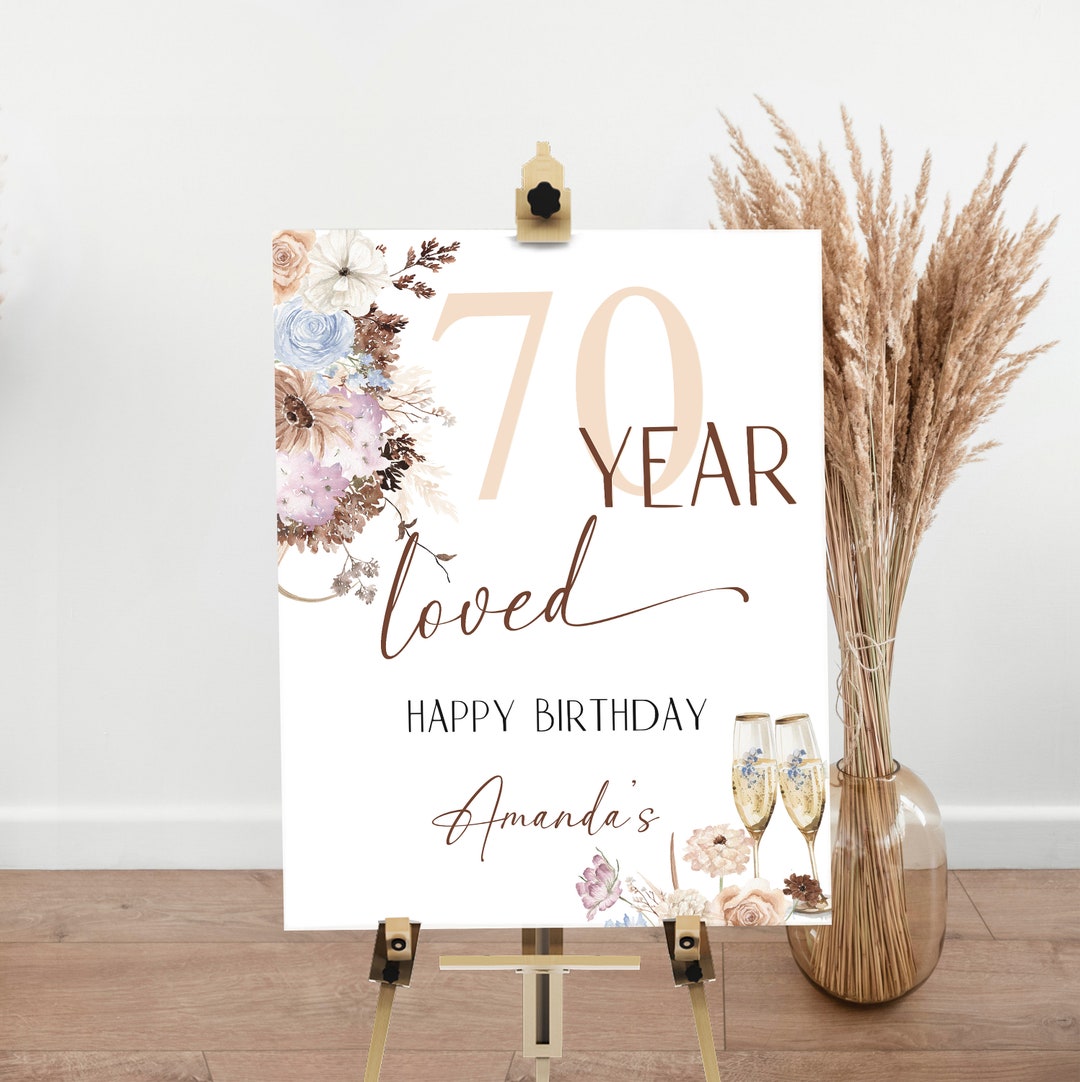 70 Years Loved Welcome Sign Template, Editable Boho Floral Custom Sign ...