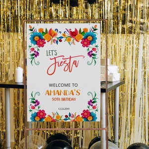 Lets Fiesta Birthday Welcome Sign, Editable Mexican Theme Welcome ...