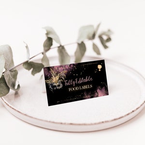 Masquerade Birthday Party Food Card, Editable Food Label Tent Card ...