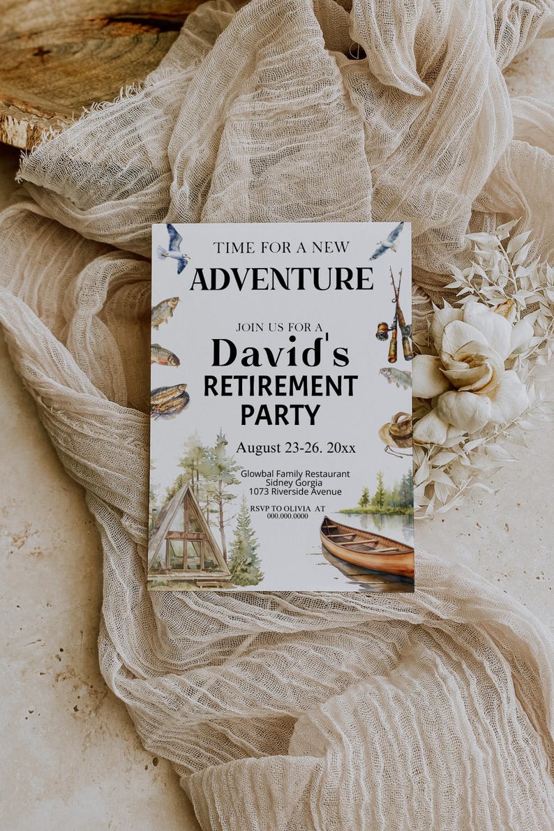 Adventure Retirement Party Invitation, Printable Fishing Party Invite ...