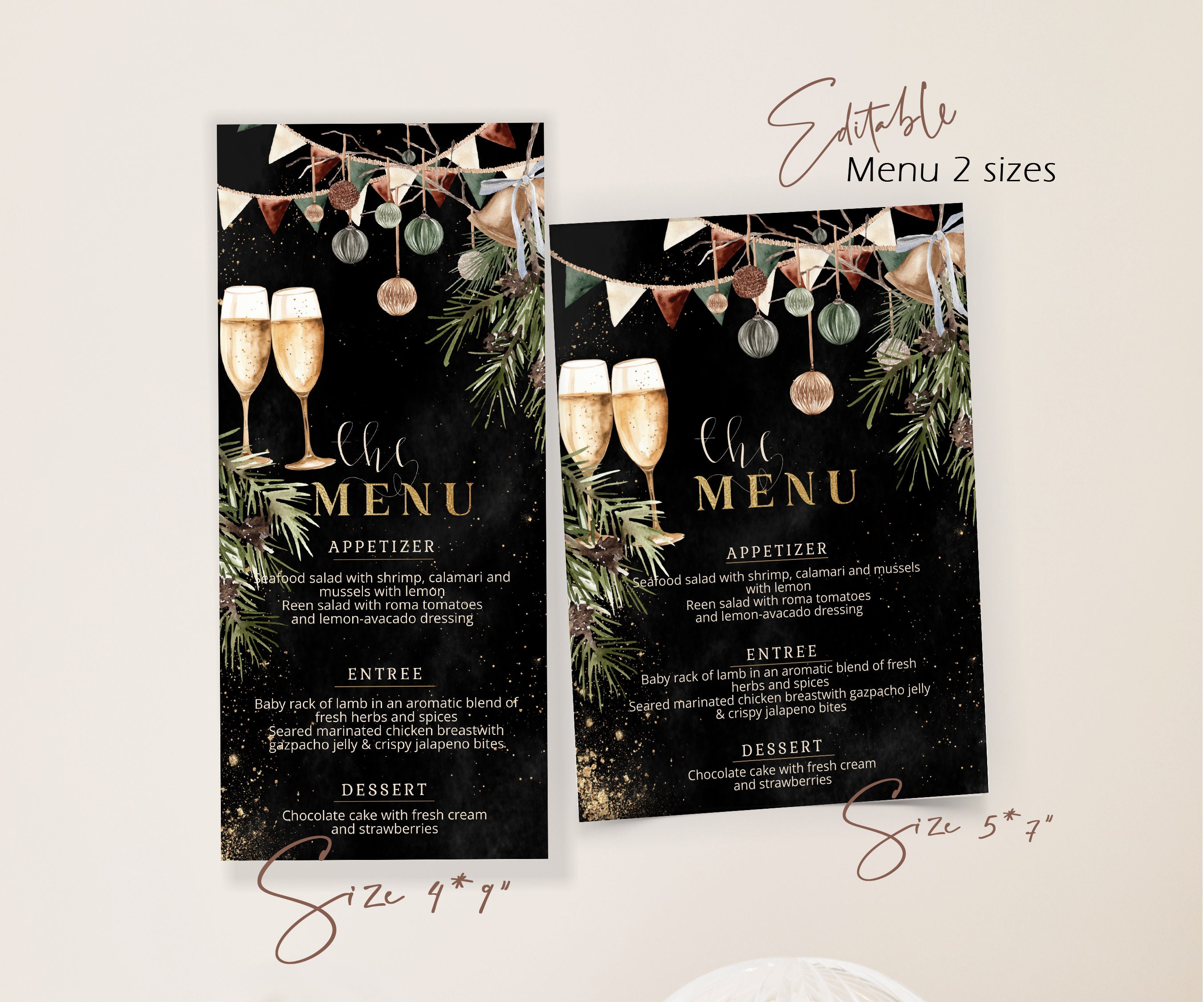 New Years Party Menu, Christmas Menu, Editable Holiday Menu Card ...