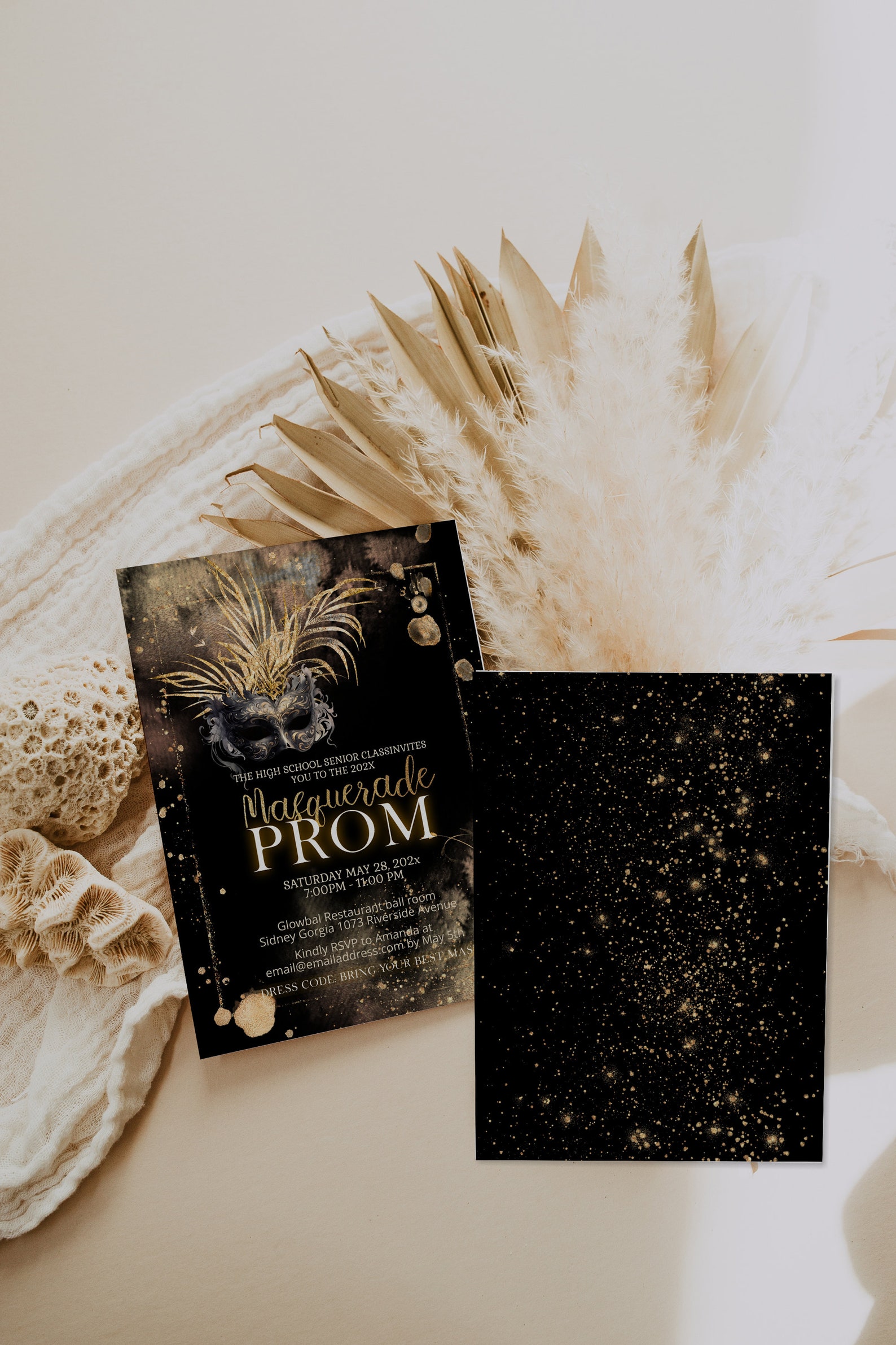 Masquerade Ball, Prom Masquerade Party Invitation Template, High School ...