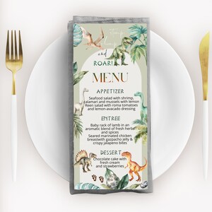 Dinosaur Menu Card, T-rex Menu, Editable Greenery Menu Template ...