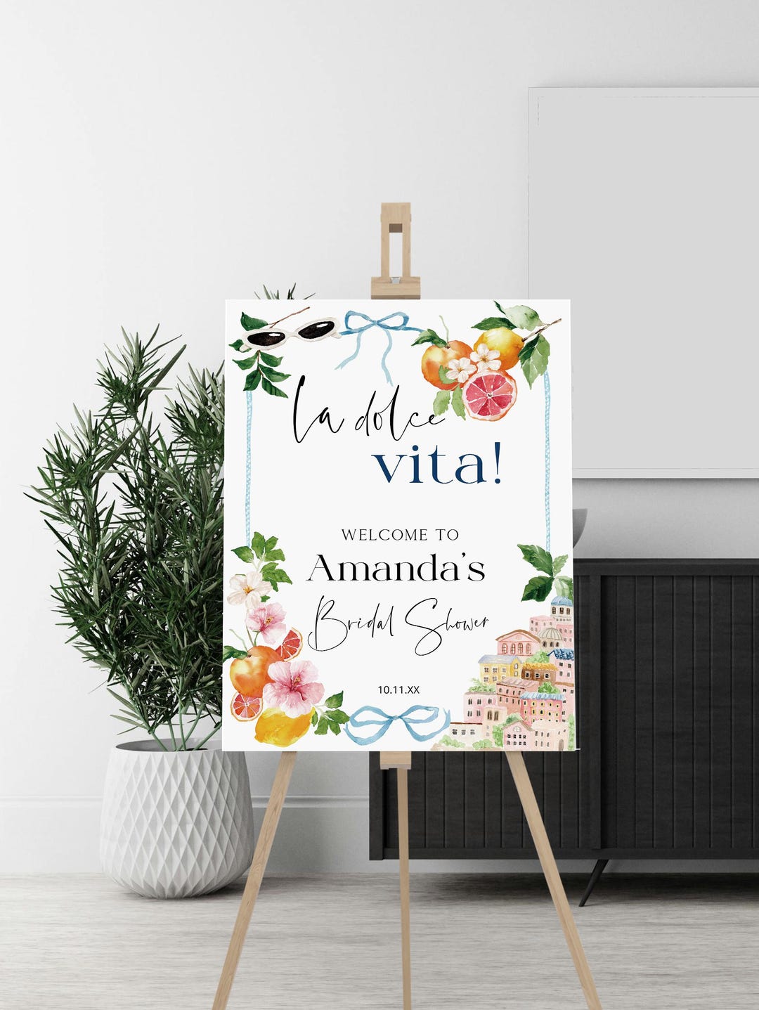 La Dolce Vida Bridal Shower Welcome Sign, Blue Bow, Citrus Wedding ...