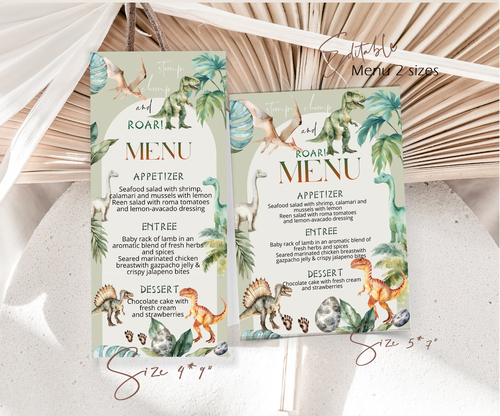 Dinosaur Menu Card, T-rex Menu, Editable Greenery Menu Template ...