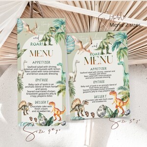 Dinosaur Menu Card, T-rex Menu, Editable Greenery Menu Template ...