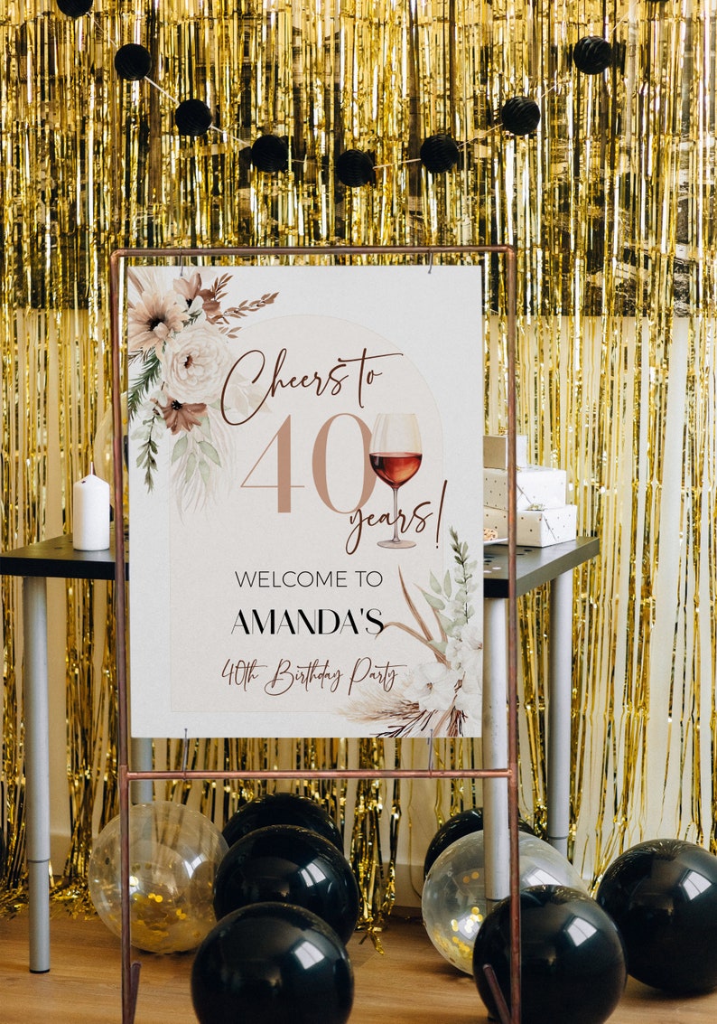 Cheers to 40 Years Welcome Sign Template, Printable Birthday Welcome ...