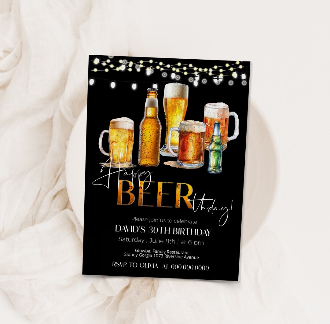 Happy Beerthday Party Invitation Template, Beer-day Invite, Beer Party ...