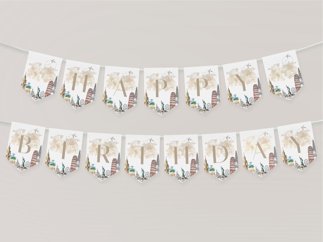 Around the World Birthday Banner Template, World Map Adventure Party ...