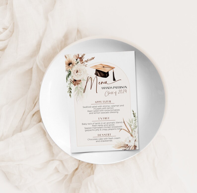 Graduation Menu Template, College Grad Menu Card, BBQ Graduation Menu ...