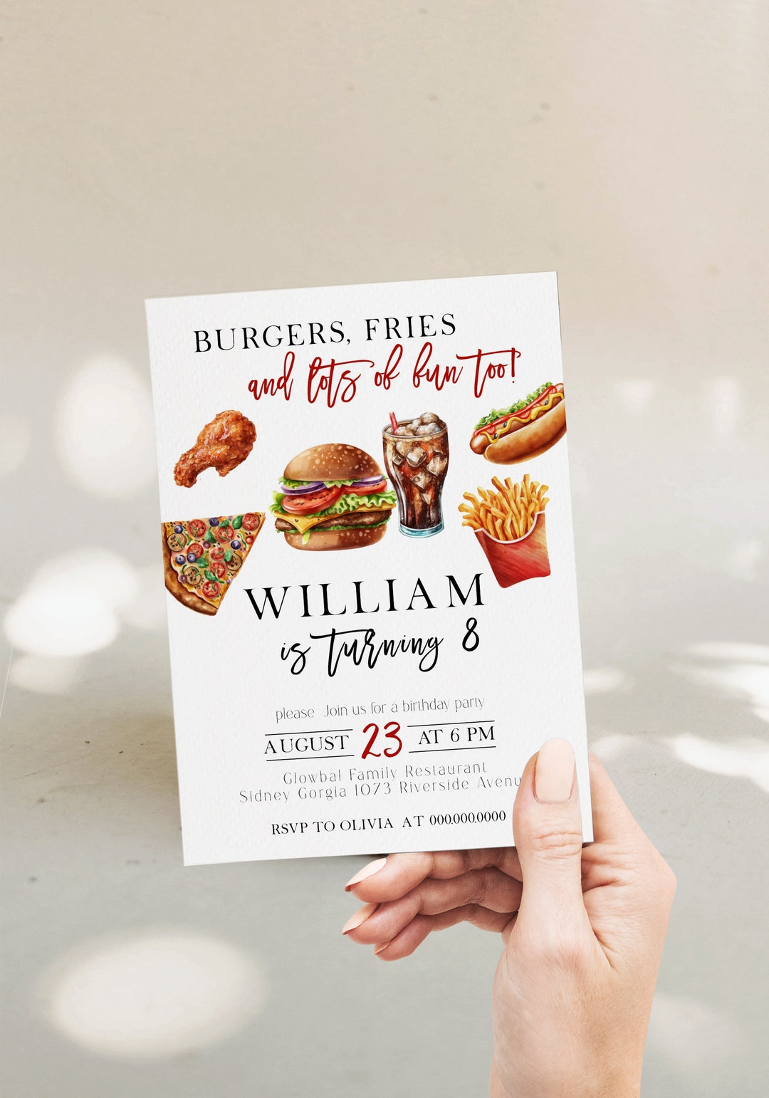 Editable Burger Party Invite Template, Burger and Fries Birthday Party ...