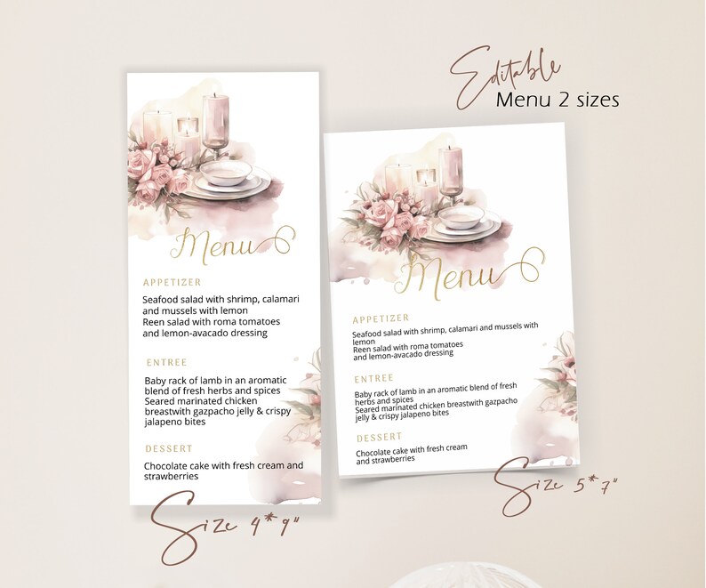 Table Menu Card Template Editable Birthday Party Menu Dinner Menu