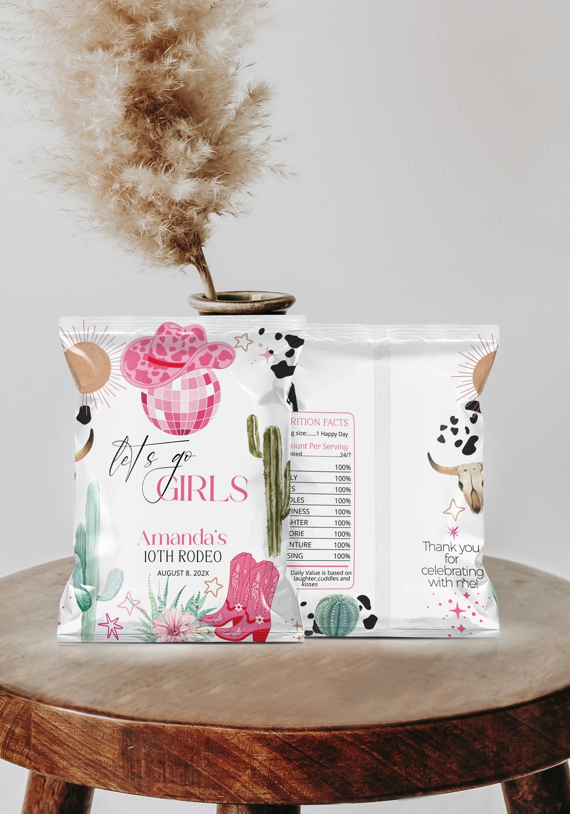Let's Go Girls Chip Bag Template, Pink Cowgirls Chip Label, Editable ...