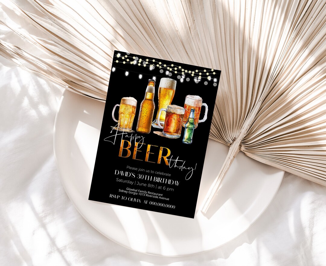 Happy Beerthday Party Invitation Template, Beer-day Invite, Beer Party ...