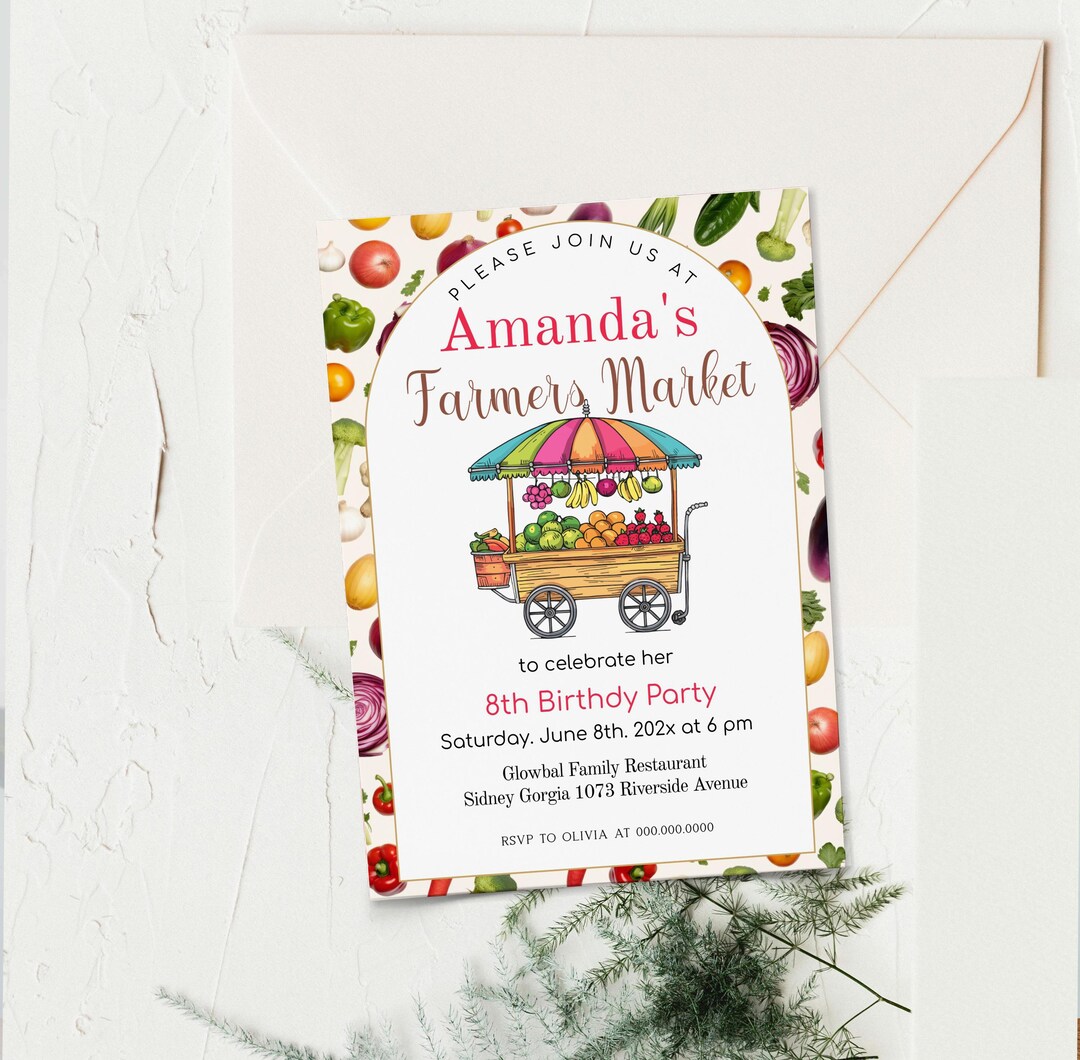 Farmers Market Birthday Invitation Template, Farm to Table, Editable ...
