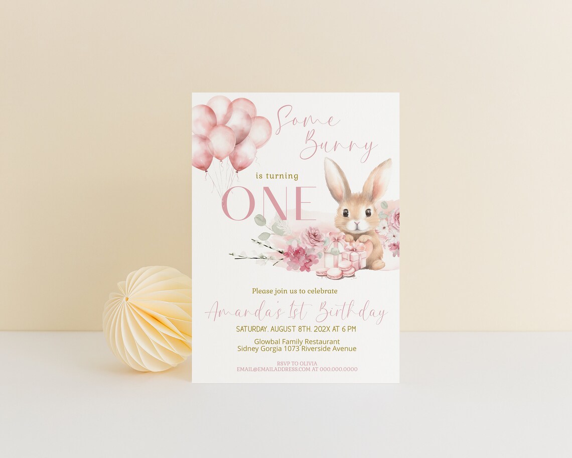 Bunny Birthday Party Invitation Template, Some Bunny is Turning One ...