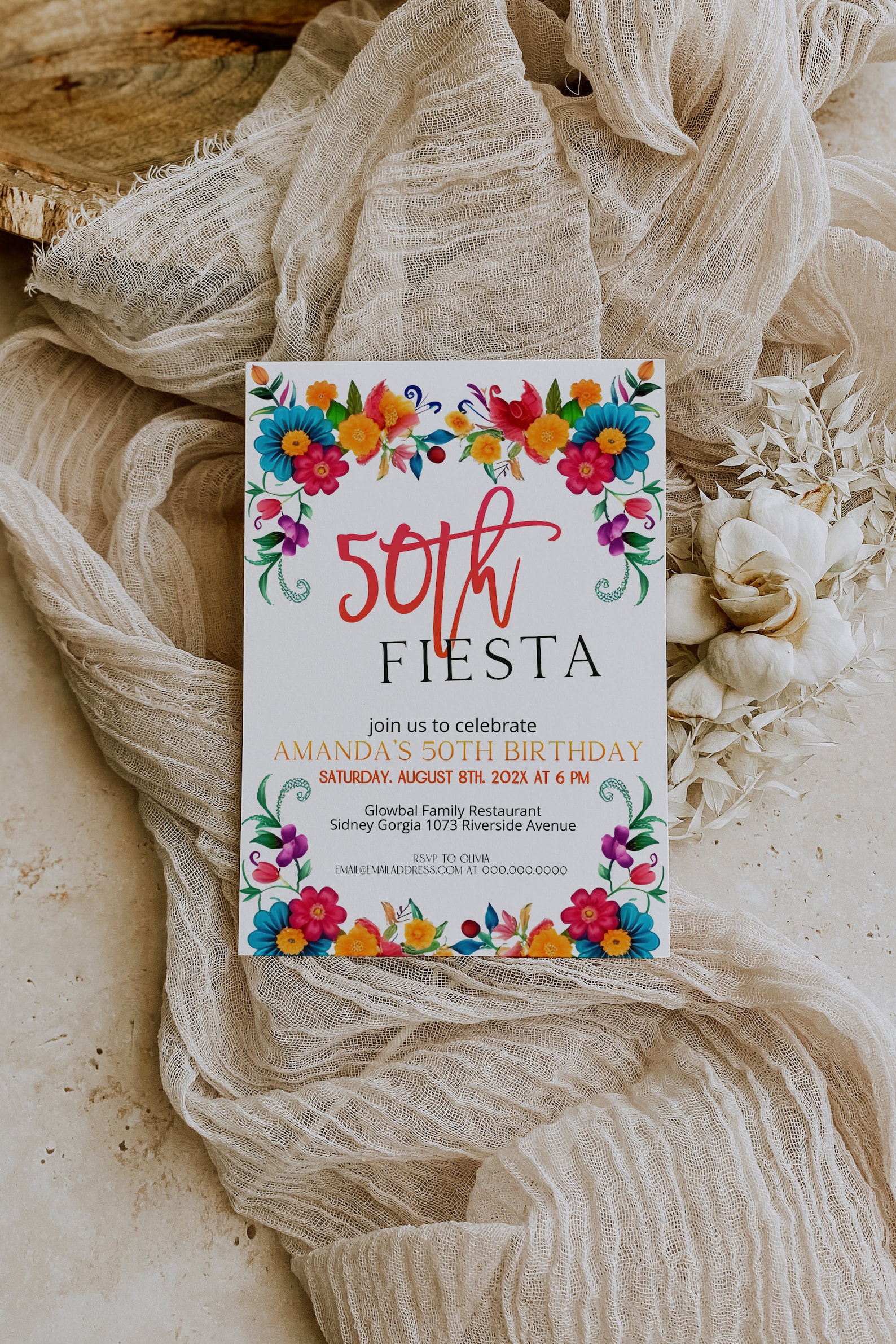 Fiesta 50th Birthday Invite Template, Floral Fiesta Party Invitation ...