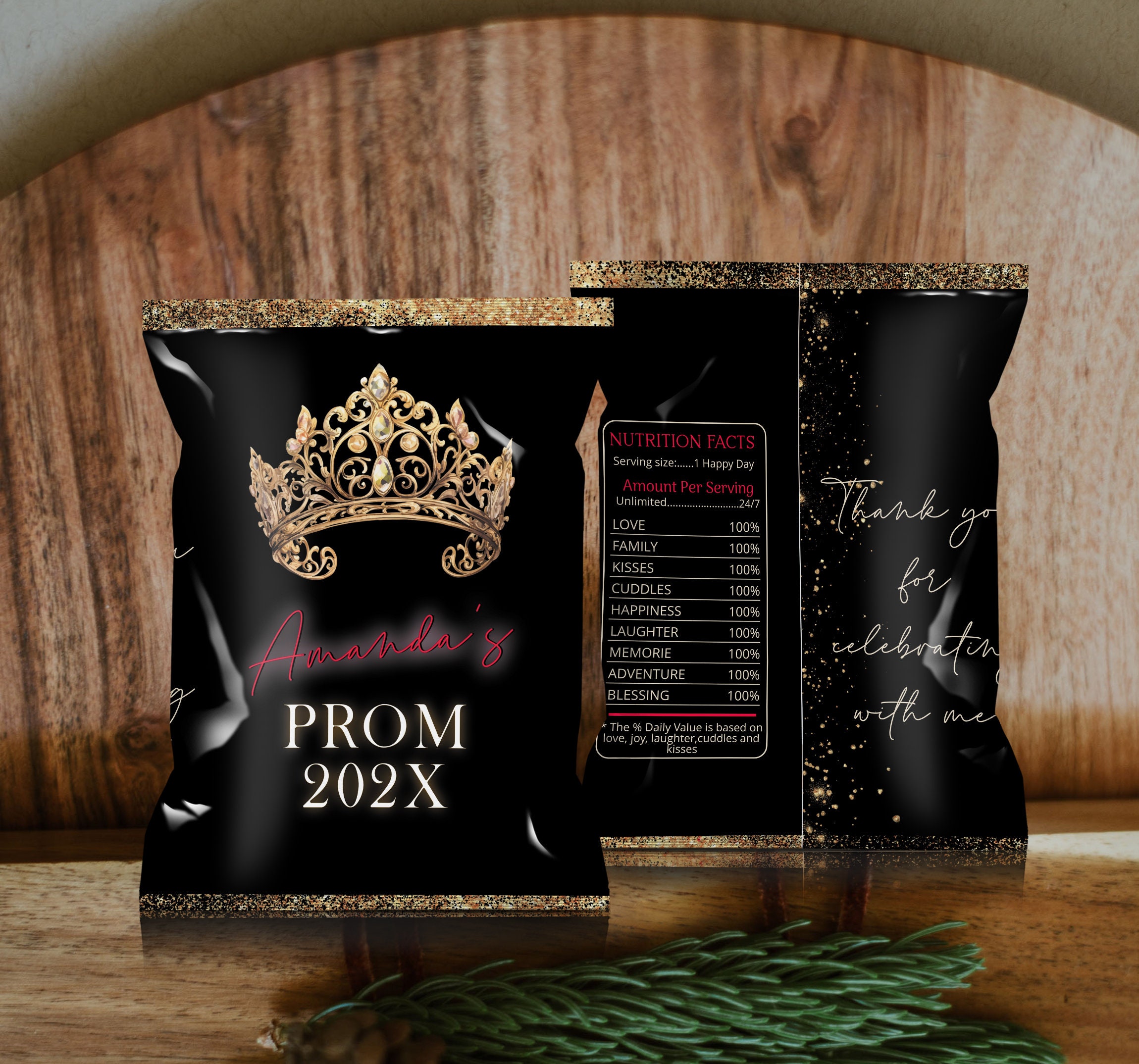 Prom Chip Bag, Printable Black Gold Prom Party Chip, Editable Custom ...