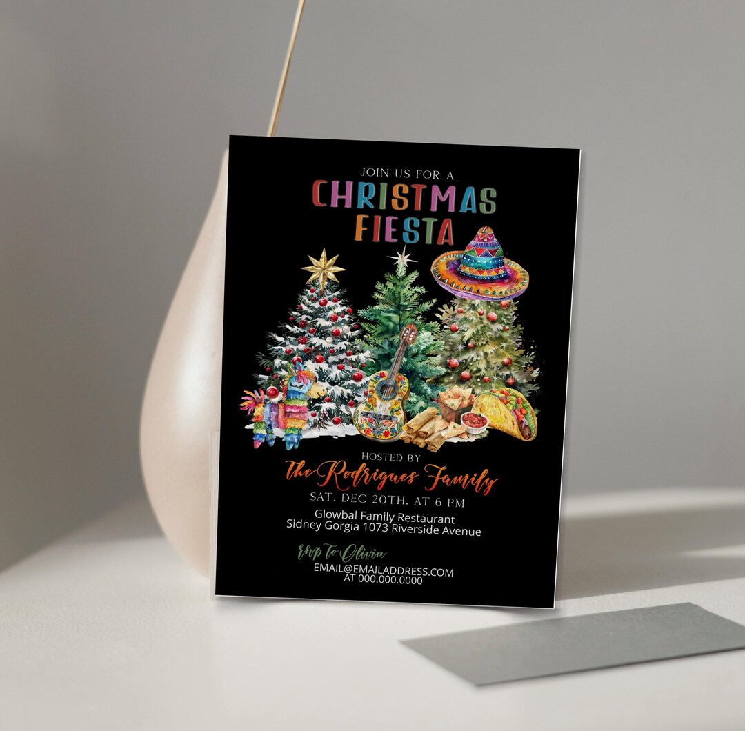 Christmas Fiesta Invitation Template, Editable Holiday Fiesta Party ...