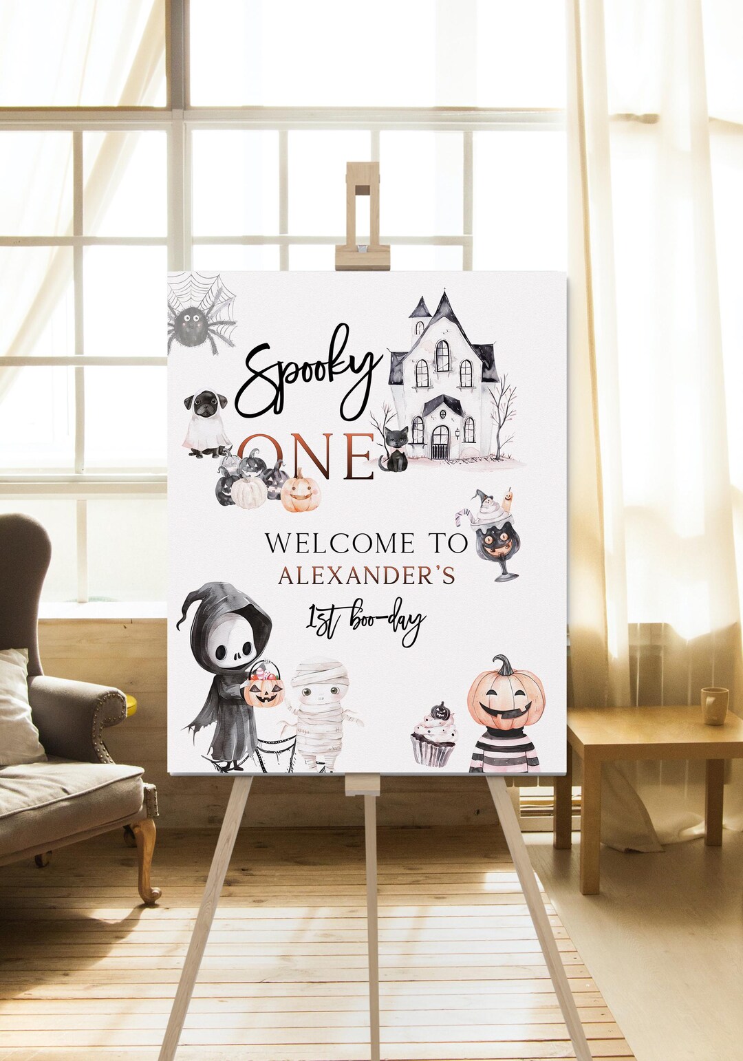 Spooky One Welcome Sign Template, Editable First Boo-day Welcome Sign ...
