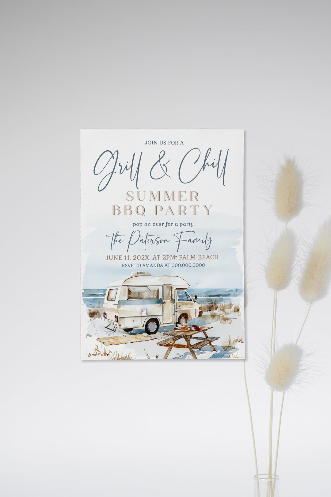 Grill and Chill Pool Party Invite, BBQ Party Invitation, Editable ...