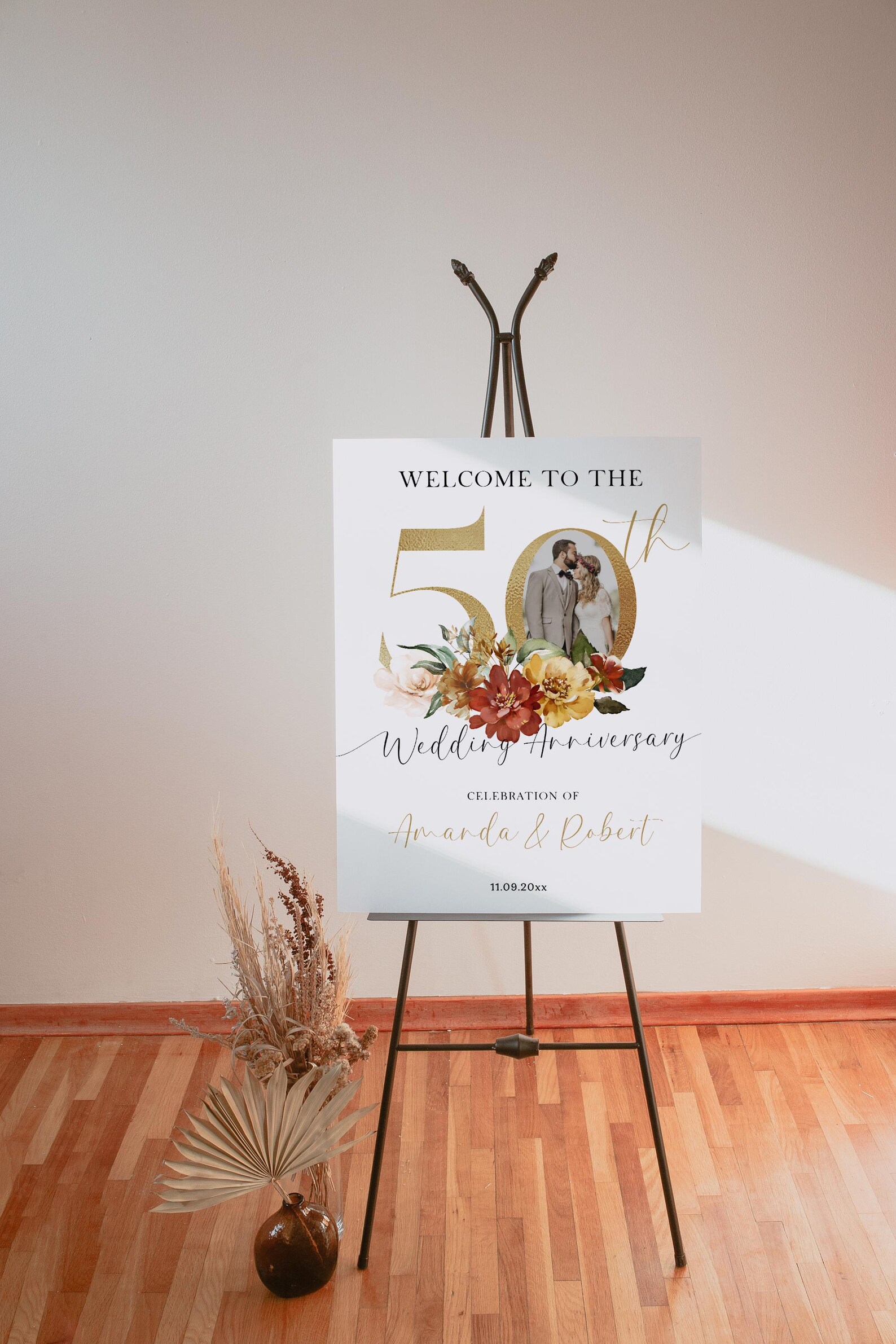 Floral 50th Anniversary Welcom Sign Template, Photo Anniversary Welcome ...