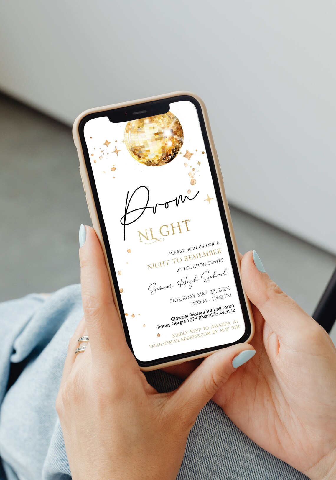 Gold Disco Ball Prom Party Invite, Prom Night Envite Template, Disco ...