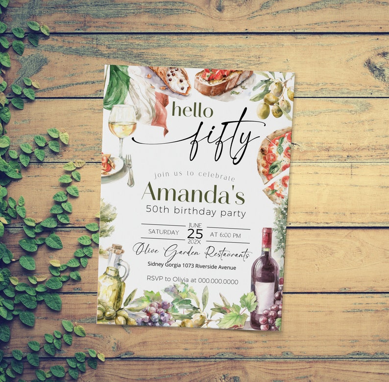 Italy Birthday Invitation Template, Editable 50th Birthday Invite, Wine ...