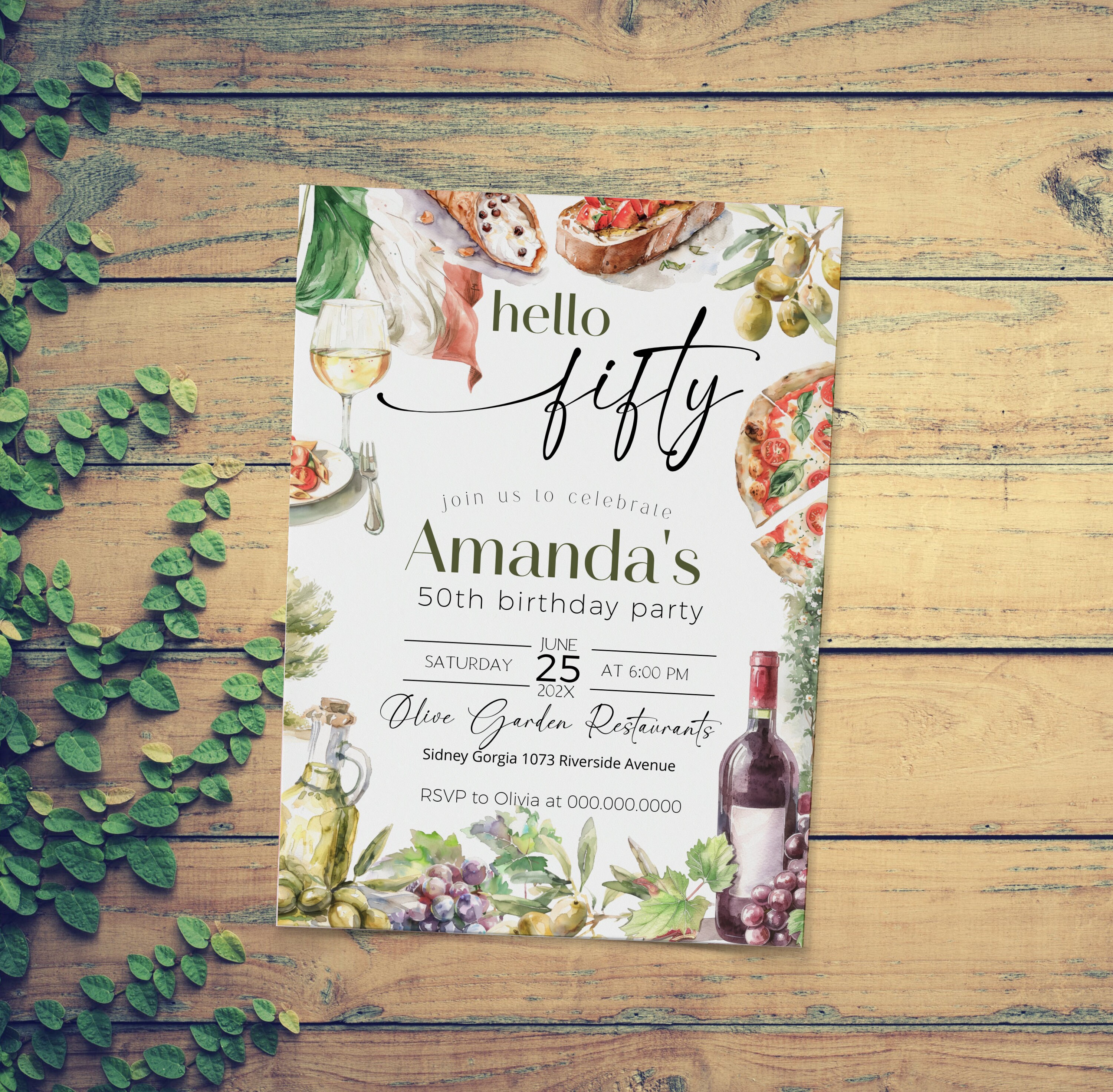 Italy Birthday Invitation Template, Editable 50th Birthday Invite, Wine ...