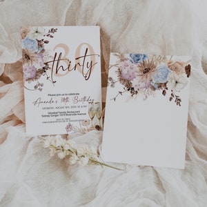 Boho 30th Birthday Invite Template, Editable Birthday Invite for Women ...