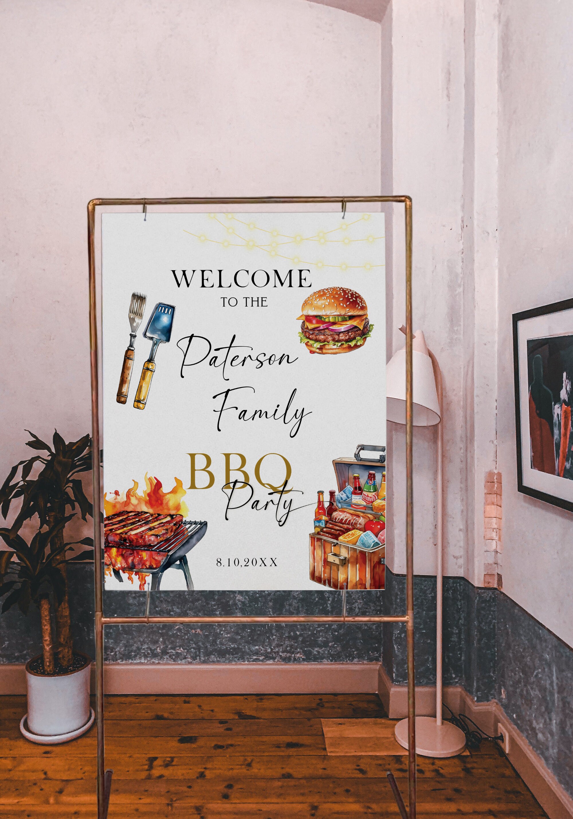 BBQ Birthday Party Welcome Sign, Editable Birthday Welcome Sign, BBQ ...