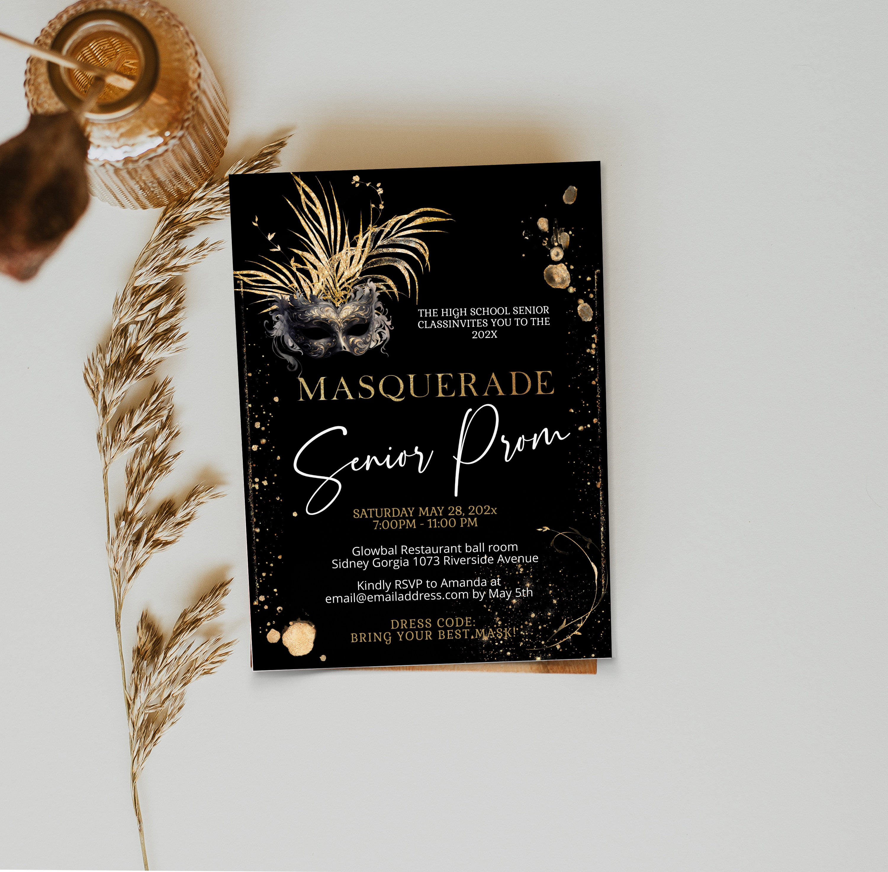 Masquerade Senior Prom Invitation Template, Senior Prom Invite ...