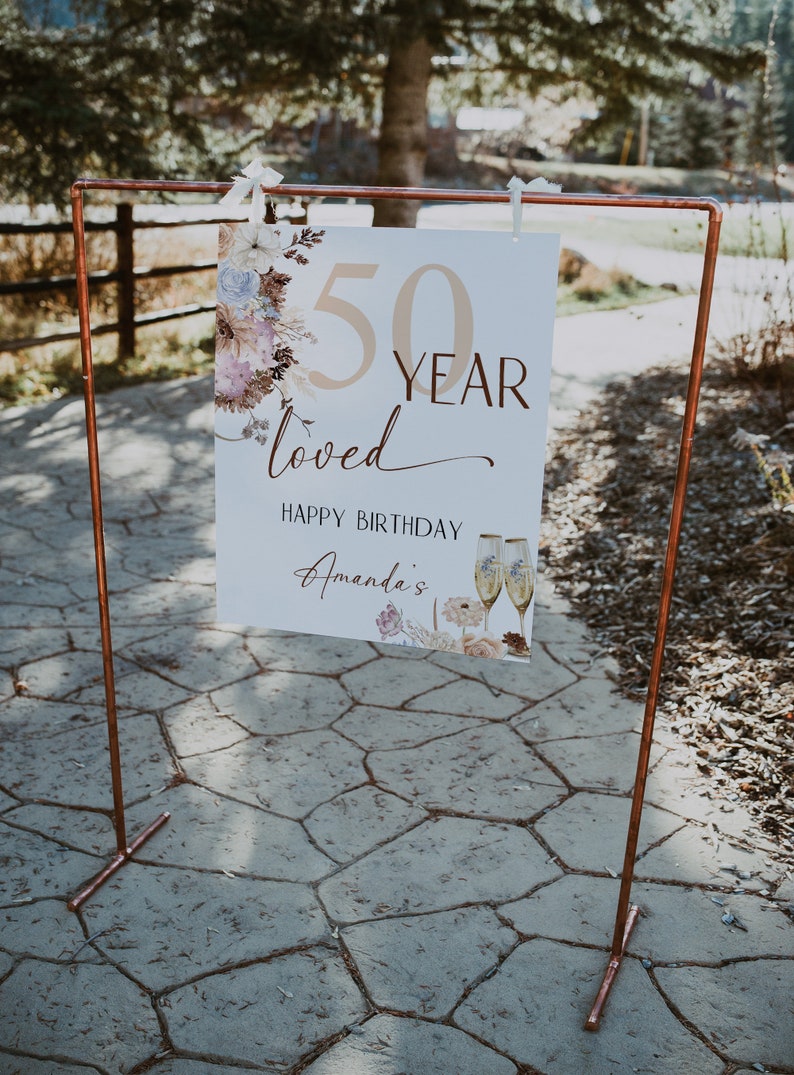 50th Anniversary Welcome Sign, Party Decor, Beige Flowers, Wedding ...