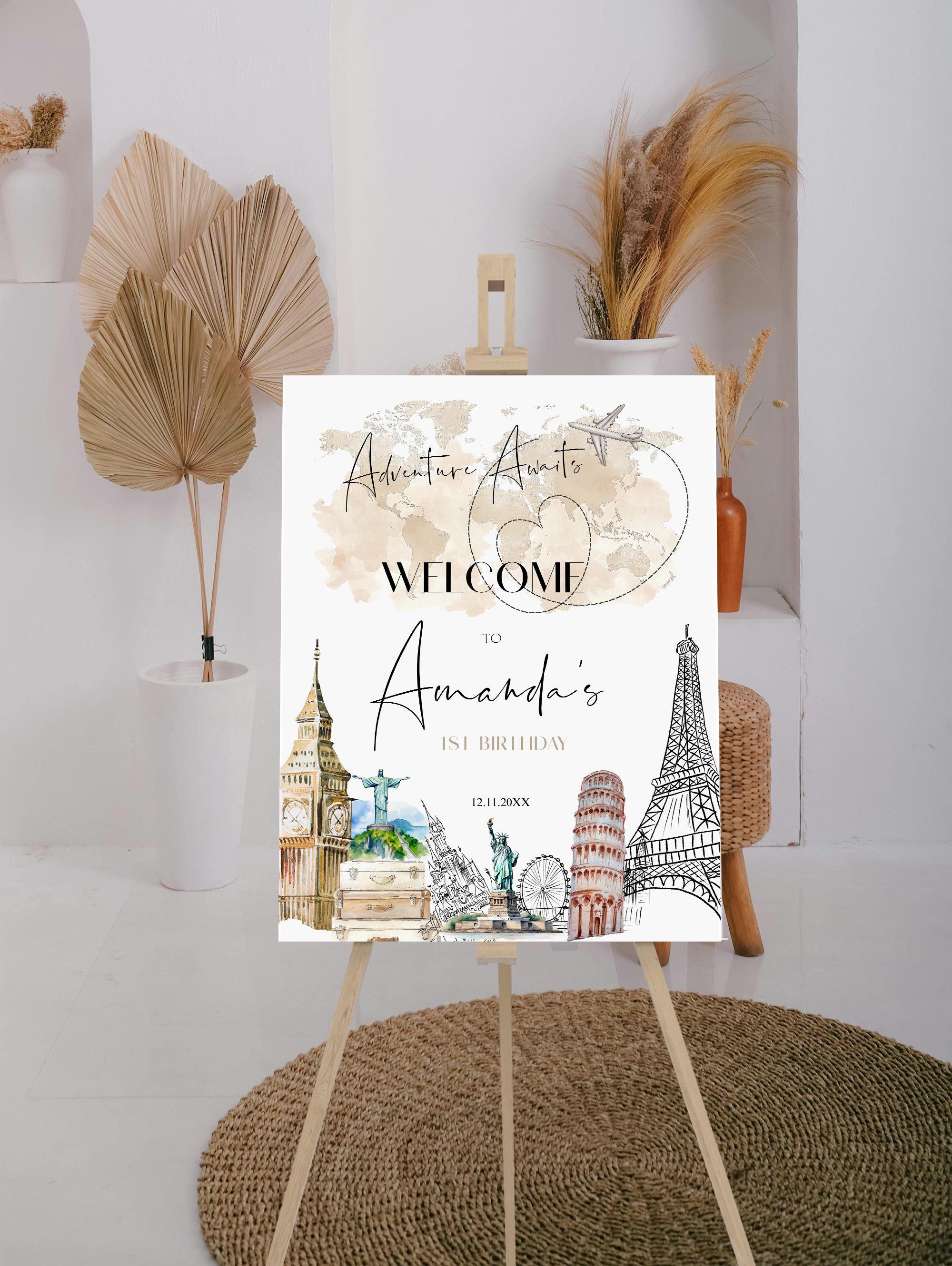 Onederful Birthday Welcome Sign Template, Around the World, Editable ...