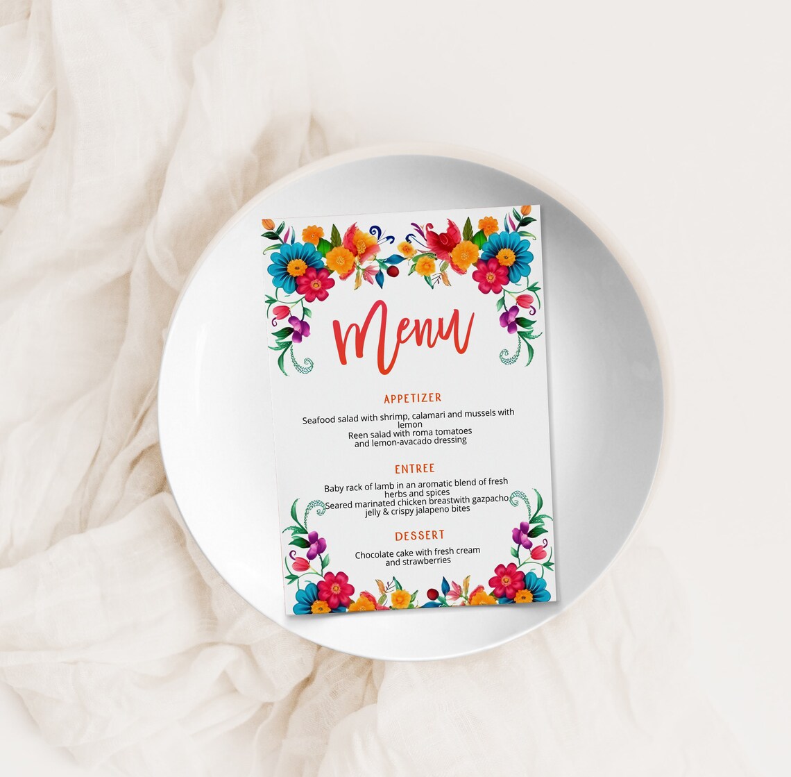 Fiesta Menu Card, Editable Mexican Flowers Party Menu, Mexican Menu ...