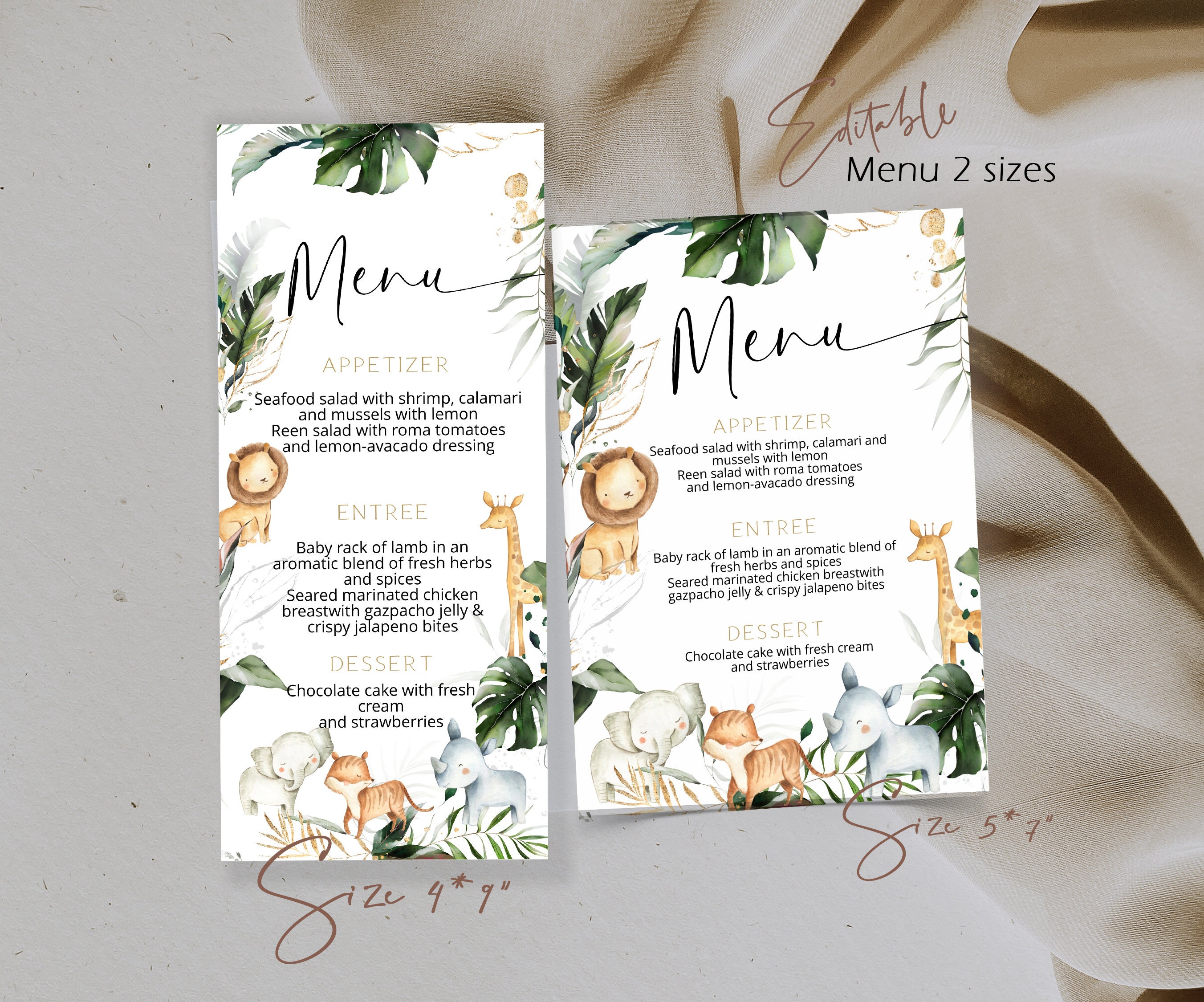 Jungle Safari Menu, Wild Animals Menu, Safari Menu, Editable Greenery ...