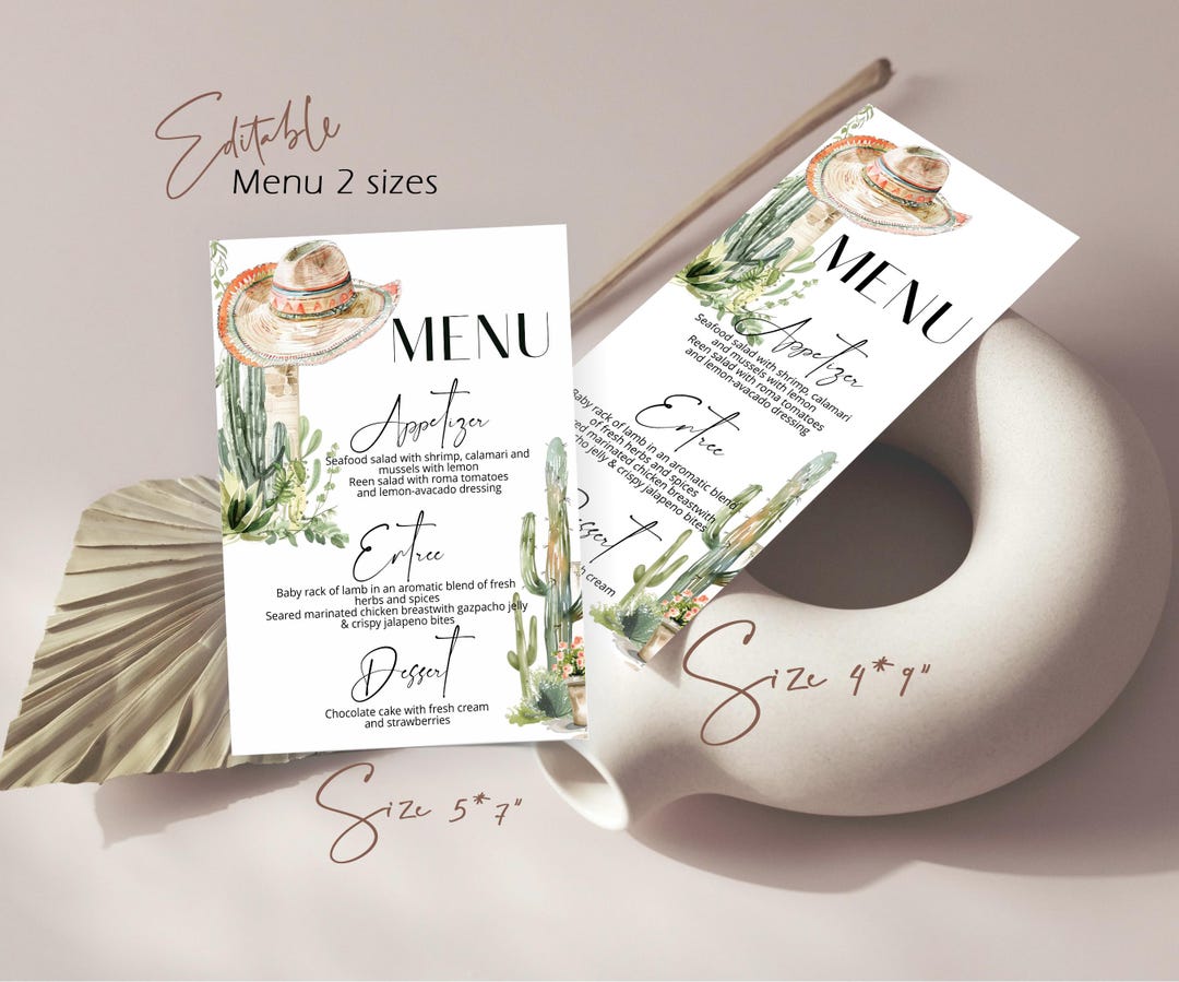 Fiesta Menu Card Template, Mexican Theme Party Menu Card, Editable Menu ...