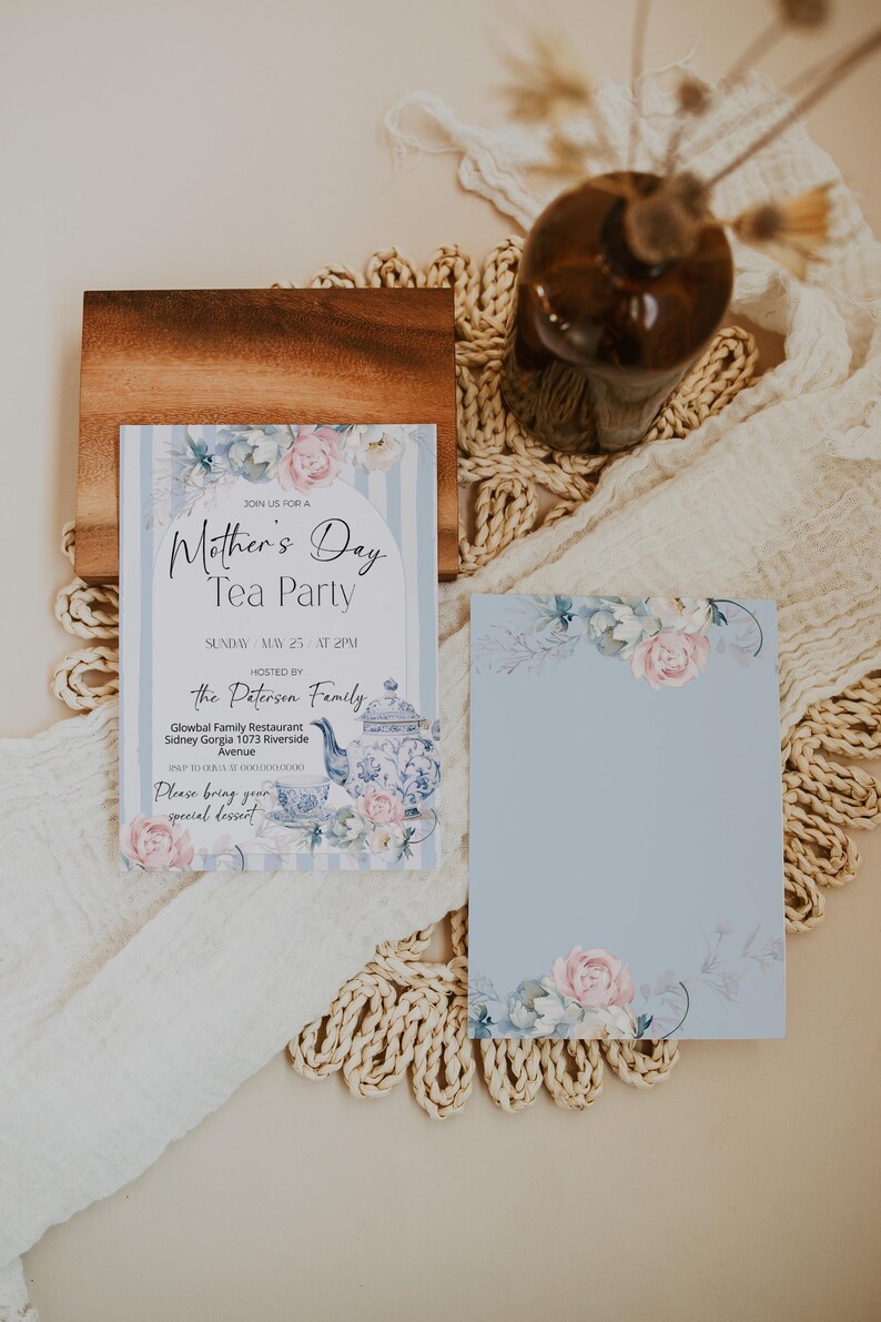 Mothers Day Tea Invitation Template, Editable Brunch for Mom, Blush Tea ...