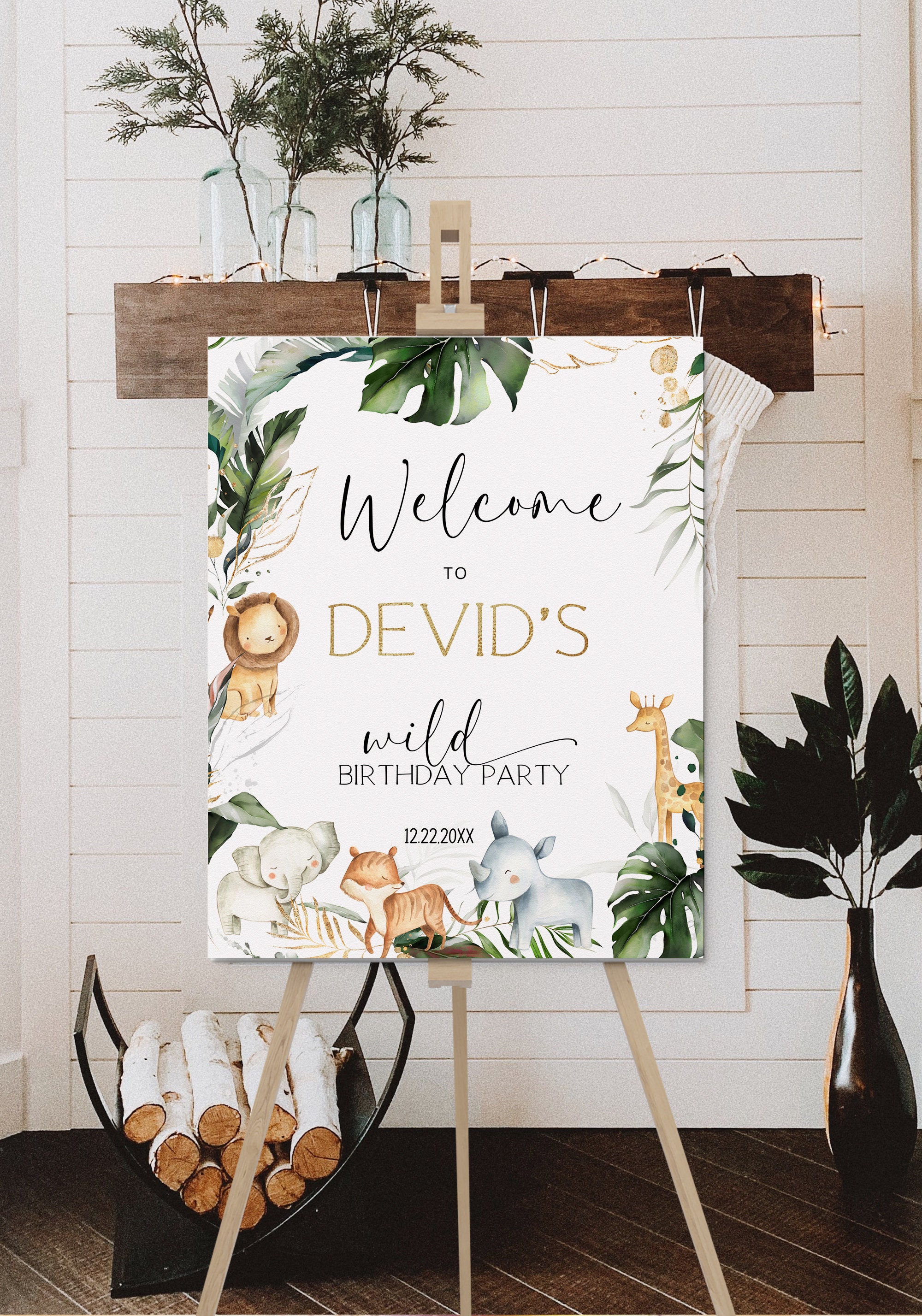 Safari Birthday Welcome Sign Template, Editable Jungle Animals 1st ...