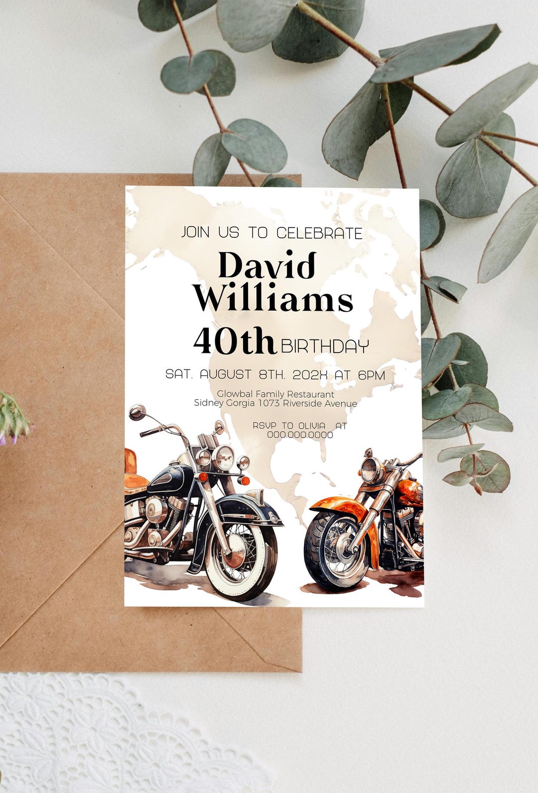 Motorcycle Birthday Invitation Template, Bike Theme Party Invite, Biker ...