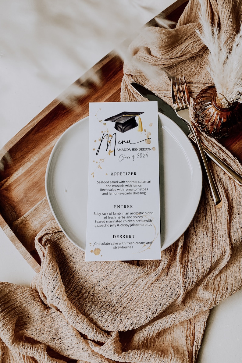 Graduation Dinner Menu, Grad Party Menu, Dinner Menu Template ...