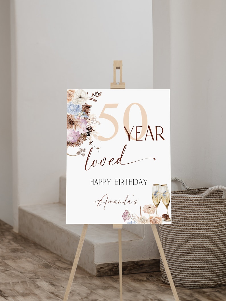 50th Anniversary Welcome Sign, Party Decor, Beige Flowers, Wedding ...