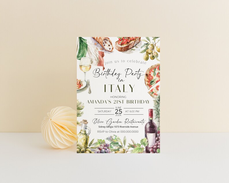 Birthday Party in Italy Invitation Template, Editable 21st Birthday ...