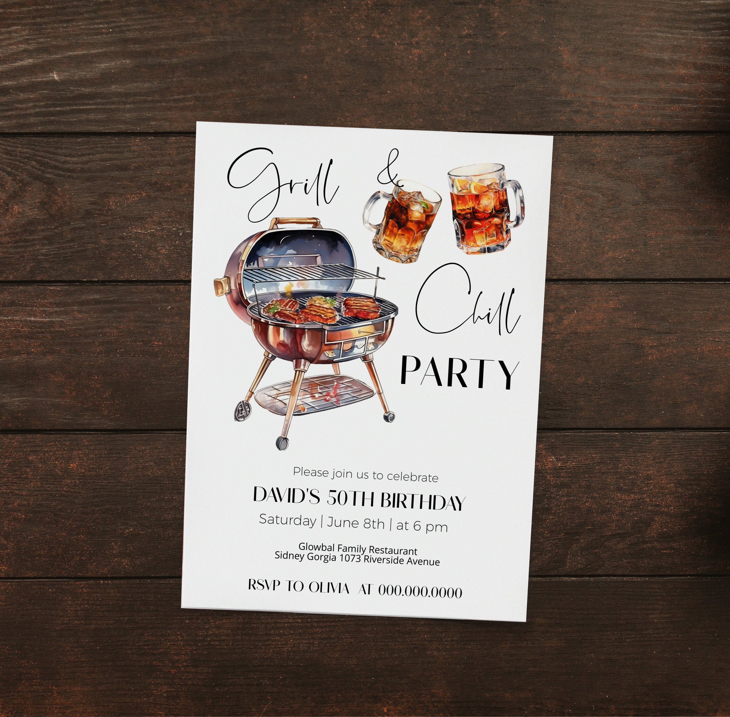 BBQ 50th Birthday Party Invitation, Grill and Chill Party Invite ...