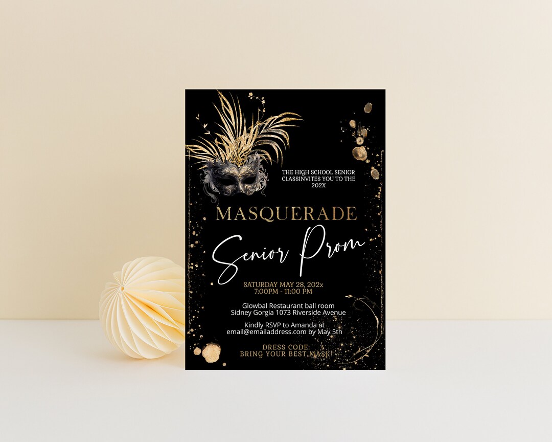 Prom Masquerade Invitation Template, Senior Prom Invite, Editable ...