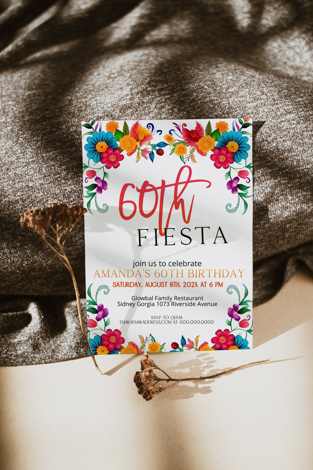 Fiesta 60th Birthday Invite Template, Floral Fiesta Party Invitation ...