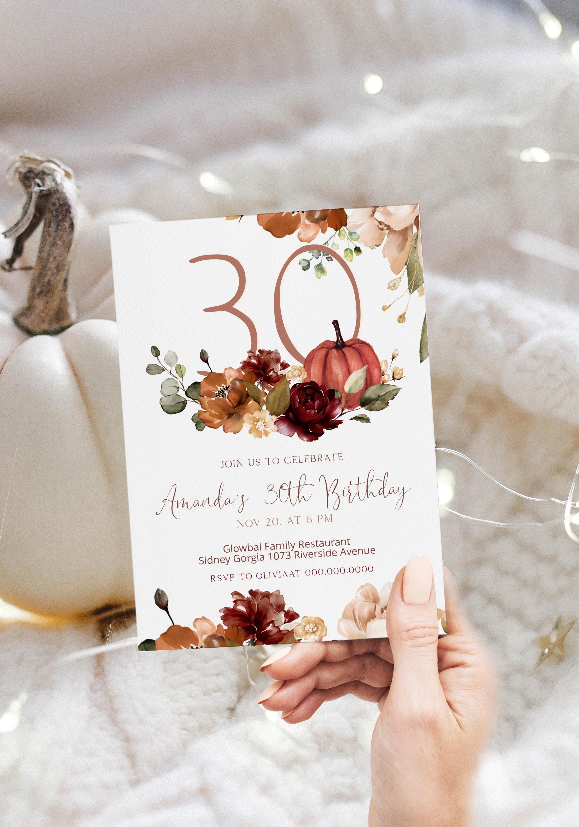 30th Birthday Invitation Template, Fall Birthday Party Invite, Editable ...