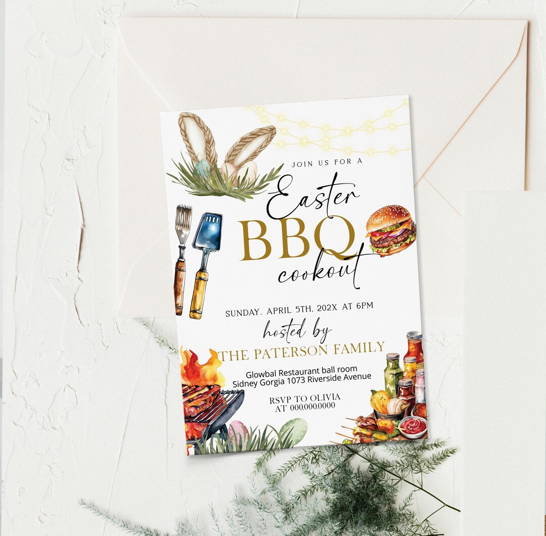Easter BBQ Cookout Invitation Template, Easter Party Invite, Cookout ...